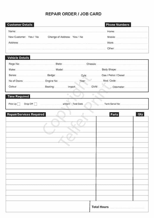 Vehicle Maintenance Job Card A4 (Custom)